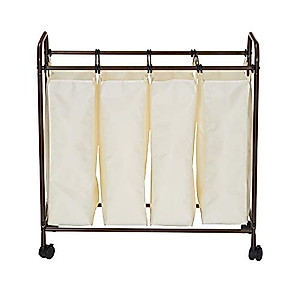 Household Essentials 7173 Rolling Quad Laundry Sorter with Removable Hamper Bags | Antique Bronze Frame