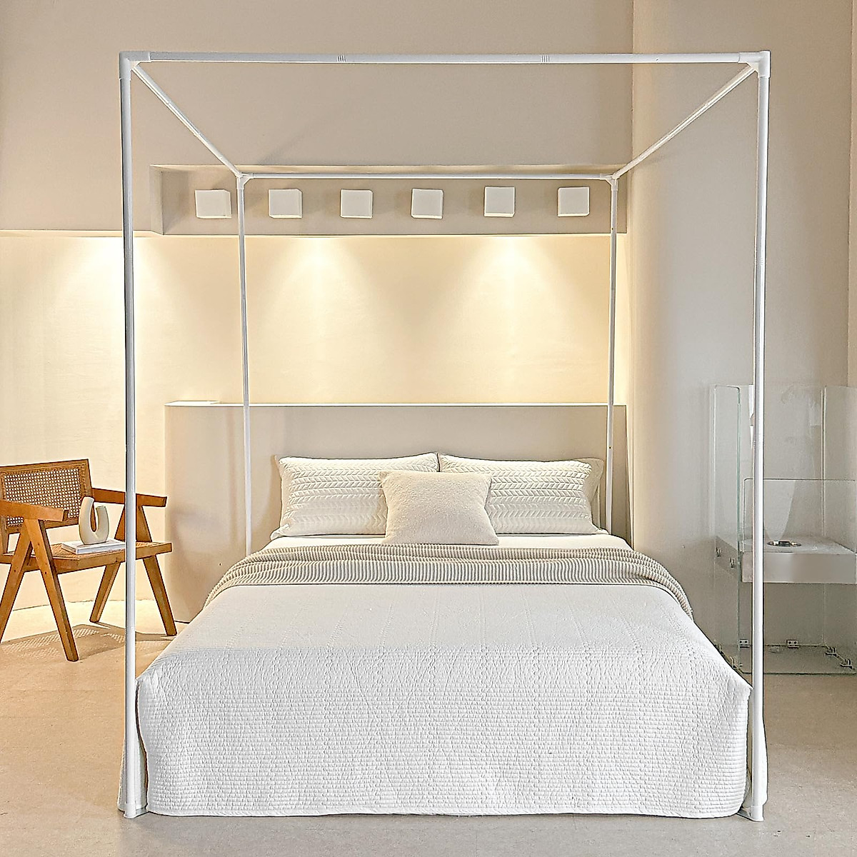 AIKASY Premium Canopy Bed Frame Posts for Queen Size Beds - Sturdy Metal Poles, Four Corner Bed Brackets - Perfect Addition to Metal and Wood Bed Frames for Bedroom Decor Upgrade (White)