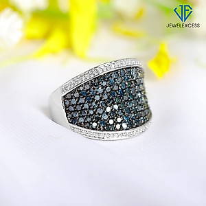 JEWELEXCESS Sterling Silver Blue & White 2 Carat Diamond Ring for Women| Dual-Colored Ring Band with Round Diamonds