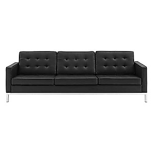 Modway EEI-3385-SLV-BLK Loft Tufted Button Faux Leather Upholstered Sofa in Silver Black
