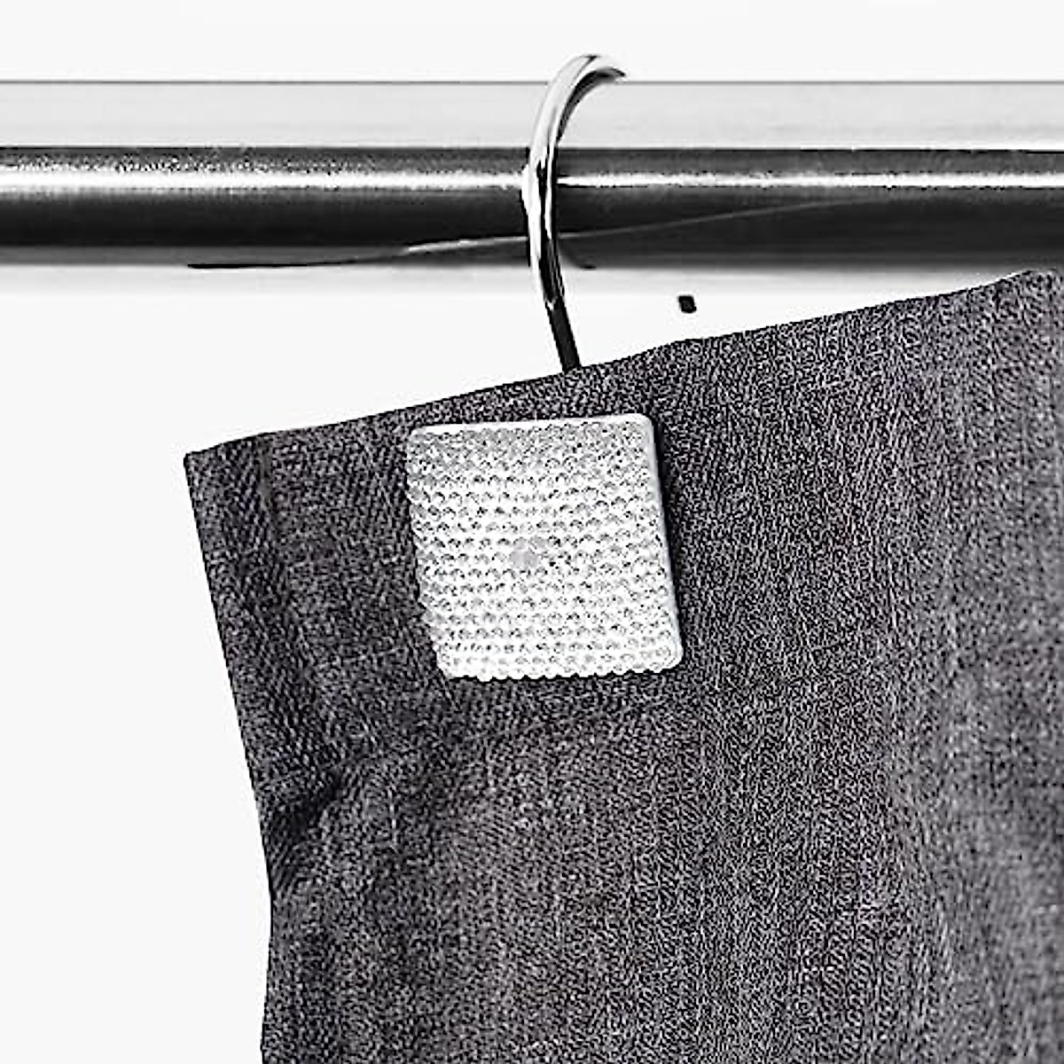 Crystal Shower Curtain Hooks Rings: Bling Glitter Sparkle Shiny Clear Diamond Decorative Shower Curtain Hooks - Luxury Fancy Glam Square Rhinestones Curtain Rings & Hangers for Bathroom - Set of 12