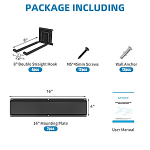 TICONN Garage Organization Tool Storage Utility Rack, Heavy Duty Wall Mounted Hanger Organizer System for Shed Garden Yard Tools, Ski Gears, Broom, Rake, Shovel (32" w/ 4 Hooks)