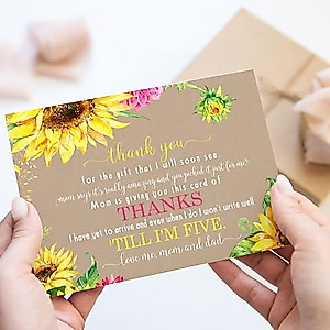Sunflower Baby Thank You Cards, 15 Pack – Cute Baby Shower Notes with Envelopes Set, Prefilled Message, Customizable and Personalize Blank Stationery Rustic Floral, New Parents Gift Ideas