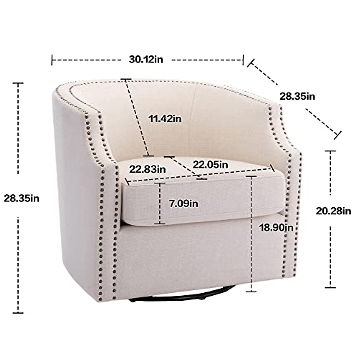 Swivel Glider Nursery Chair Rocker- Comfy Rocking Chair for Baby Nursery Mid Century Modern Accent Barrel Chairs for Living Room Curved Arm Chair with Nailhead Round Club Chair for Bedroom Beige