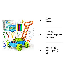 JUMELLA Automatic Lawn Mower Bubble Machine with Music for Kids, Baby Activity Walker for Outdoor, Push Toys for Toddler, Christmas Birthday Gifts for Preschool Boys Girls