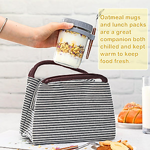 Tanlade Set of 6 Glass Overnight Oat Containers Plus Bag Airtight 10oz Oats Jars with Lid and Spoon Meal Prep Reusable on the Go Wide Mouth Mason Jars for Oats Milk Vegetable Fruit Salad (Grey)