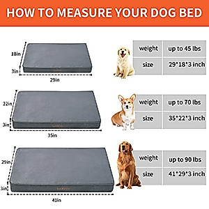 luckyvo Extra Large Dog Bed for Extra Large Dogs, Orthopedic Dog Bed with Washable Removable Cover,Waterproof Dog Bed for Crate, Memory Foam Dog/Pet Bed(41x29x3 inch, Grey)