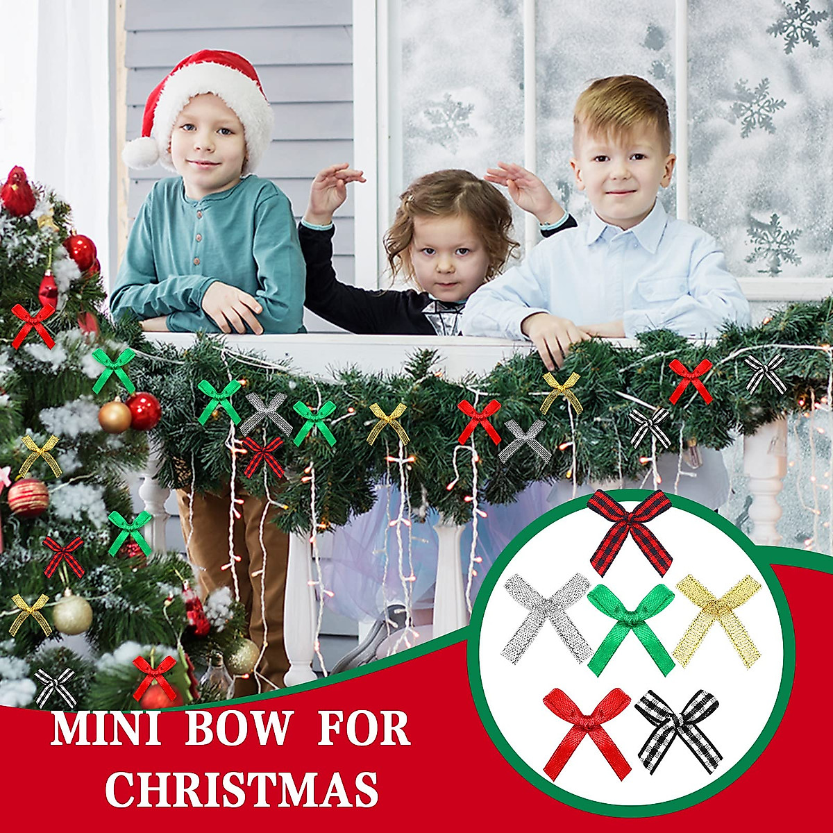 200 Pieces Christmas Tiny Bows Mini Christmas Bows Satin Ribbon Bows Mini Craft Ribbon Wreaths Bows for Sewing DIY Craft Wedding Decoration (Cute Style)