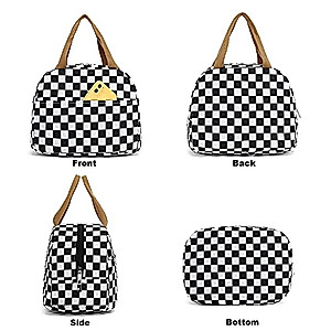 Yusudan Checkered Lunch Bag for Women Girls, Reusable Insulated Picnic Tote Bags for Adults Kids Work School Hiking Beach