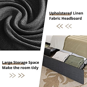 LIKIMIO King Bed Frame and Upholstered Headboard, Platform Bed with Storage Drawers and Outlets, Sturdy, Noiseless, No Box Spring Needed, Easy Assembly, Dark Gray