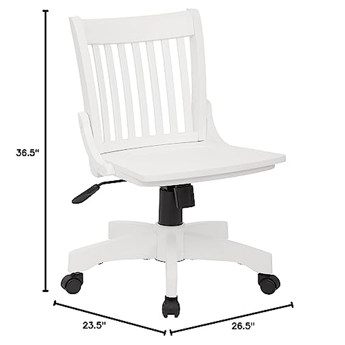 OSP Home Furnishings Deluxe Armless Wood Banker's Desk Chair with Adjustable Height, Locking Tilt, and Heavy Duty Base, White