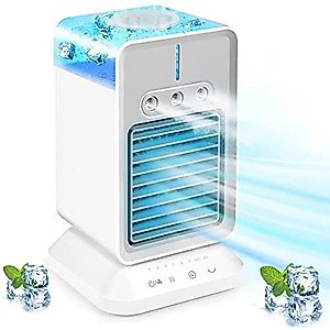ValbEl Air Conditioners, 3-IN-1 Evaporative Personal Air Cooler Humidifier with Adjustable Angles w/3 Speeds, 350ML Mini Personal Air Conditioner Fan, USB Quiet Air Cooler for Room Office Desk Quiet