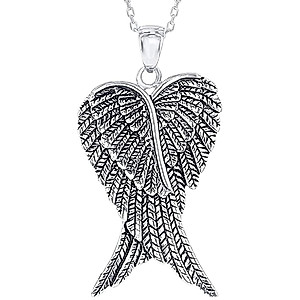 Sterling Silver Angel Wing Necklace For Women - Heart Angel Necklace - Angel Wings Necklace for Women - Guardian Angel Necklace Sterling Silver - Ivf Gifts For Women - Angel Jewelry for Women