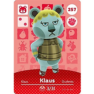 Klaus - Nintendo Animal Crossing Happy Home Designer Amiibo Card - 257