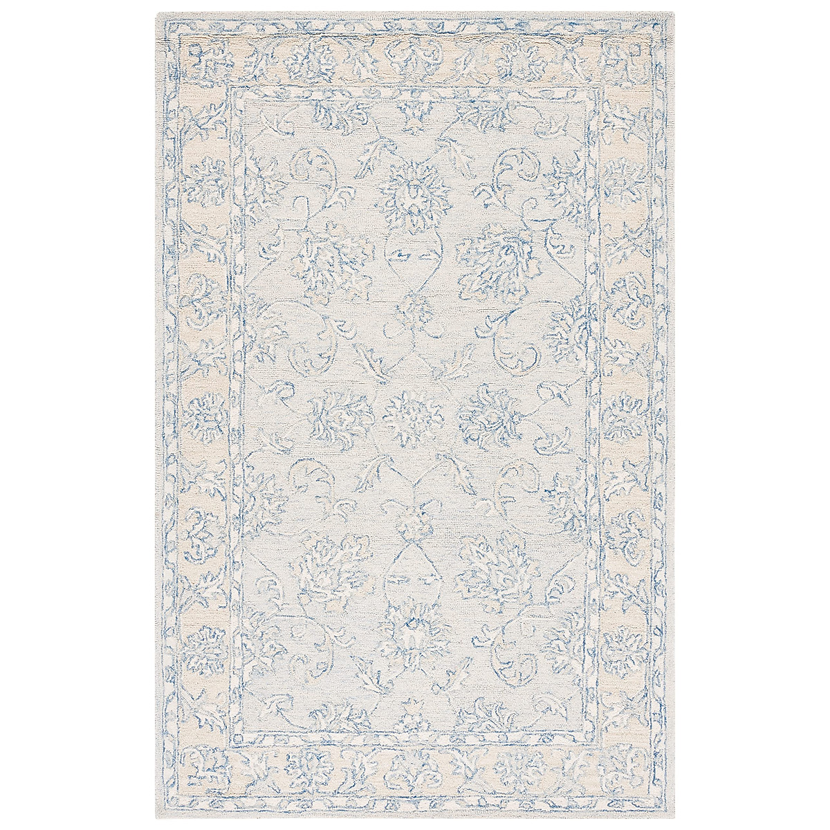 SAFAVIEH Micro-Loop Collection Area Rug - 5' x 8', Blue & Beige, Handmade Wool, Ideal for High Traffic Areas in Living Room, Bedroom (MLP535M)