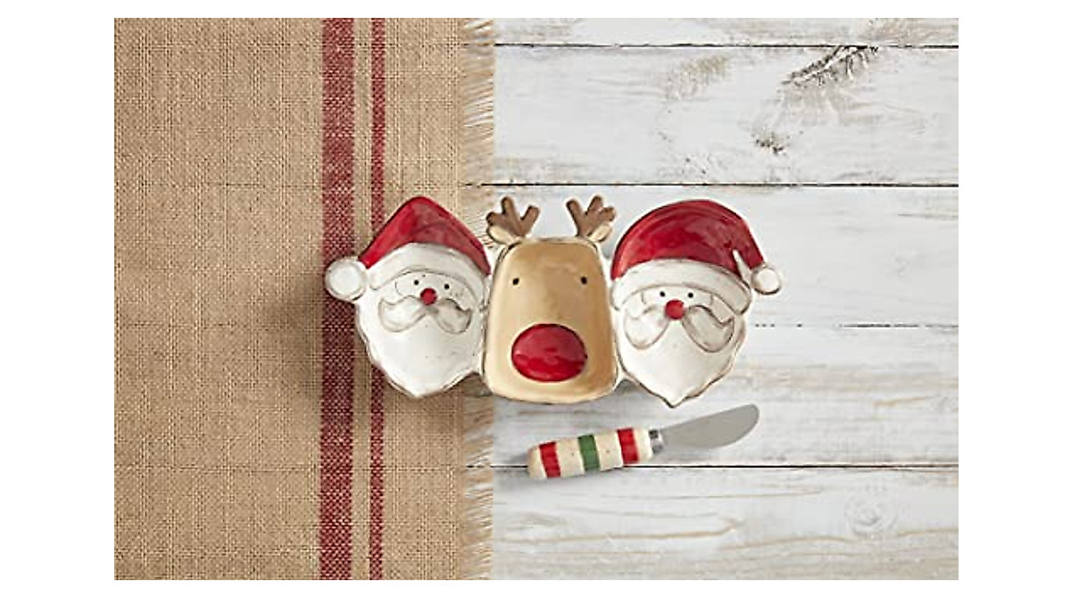Mud Pie Christmas Santa Reindeer Triple Dip Serving Set