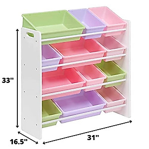 HOMESMITHS White Toy Storage Organizer for Kids, Set of 12 Pastel Bins | Perfect for Home, Play Schools and Kindergarten