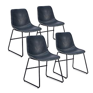 Soohow Set of 2, Kitchen Room Mid Century Midcentury Modern Faux Leather Comfortable, Home, Bistro Coffee Shop, Dining Chairs 4 PCS, Blue