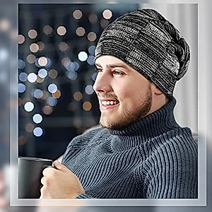 Beanie for Men Hats Slouchy - Winter Skull Cap for Guys Women Cool Beanies Knit Warm Christmas Stocking Stuffer Gifts Idea Black