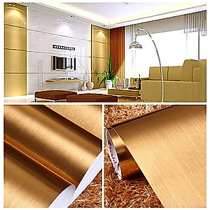 F&U Brushed Metal Look Contact Paper Film Vinyl Self Adhesive Backing Waterproof Metallic Gloss Shelf Liner Peel and Stick Wall Decal for Covering Counter Top Kitchen Cabinet (24 X 78.7 inch, Gold)