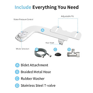 Livilord Bidet Attachment for Toilet, Non-Electric Retractable Self-Cleaning Nozzle for Existing Toilets, Bidet Toilet Seat Attachment with Pressure Controls for Frontal & Rear Wash