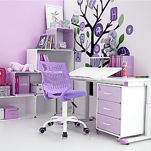 FurnitureR Desk Chair Armless Kids Study Chair Swivel Adjustable with Rolling Wheels, Computer Task Chair Armless Cute Home Office Chair with Mesh Soft Cushion Plastic Low Back, Purple