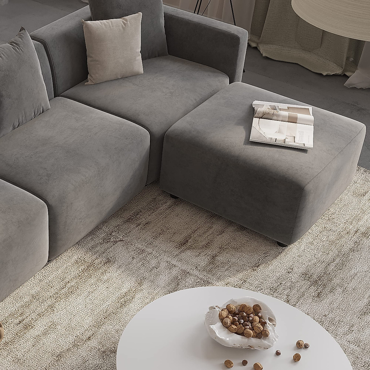 Acanva Luxury L-Shaped Upholstery Convertible Modular Sectional Sofa, Contemporary Reversible Couch with Chaise Lounge for Living Room, Apartment, 4 Piece Set, Grey