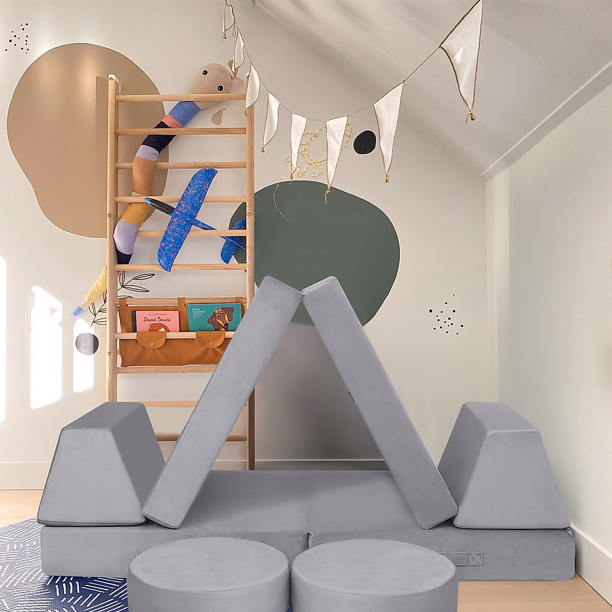 MeMoreCool Kids Couch for Playroom, Modular Kids Play Couch for Toddlers, Kids Couch Building Fort, Foam Couch for Kids Explorer Sofa, Grey