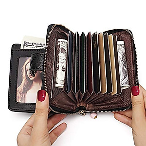 Small Leather Wallets for Women, Genuine Leather Gift Box Packing Ladies Mini Quilted Designer Purses Women's Fashion Checkered Bifold Wallet Girls Compact Accordion Wallet Credit Card Holders (Black)