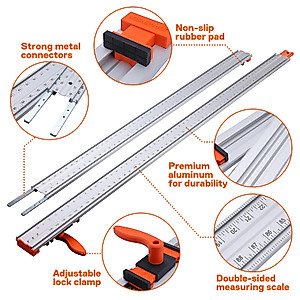 JORGENSEN 100in Circular Saw Guide with 50in Straight Cut Extension Rail - For Woodworking, Contractors, Carpenters and DIY