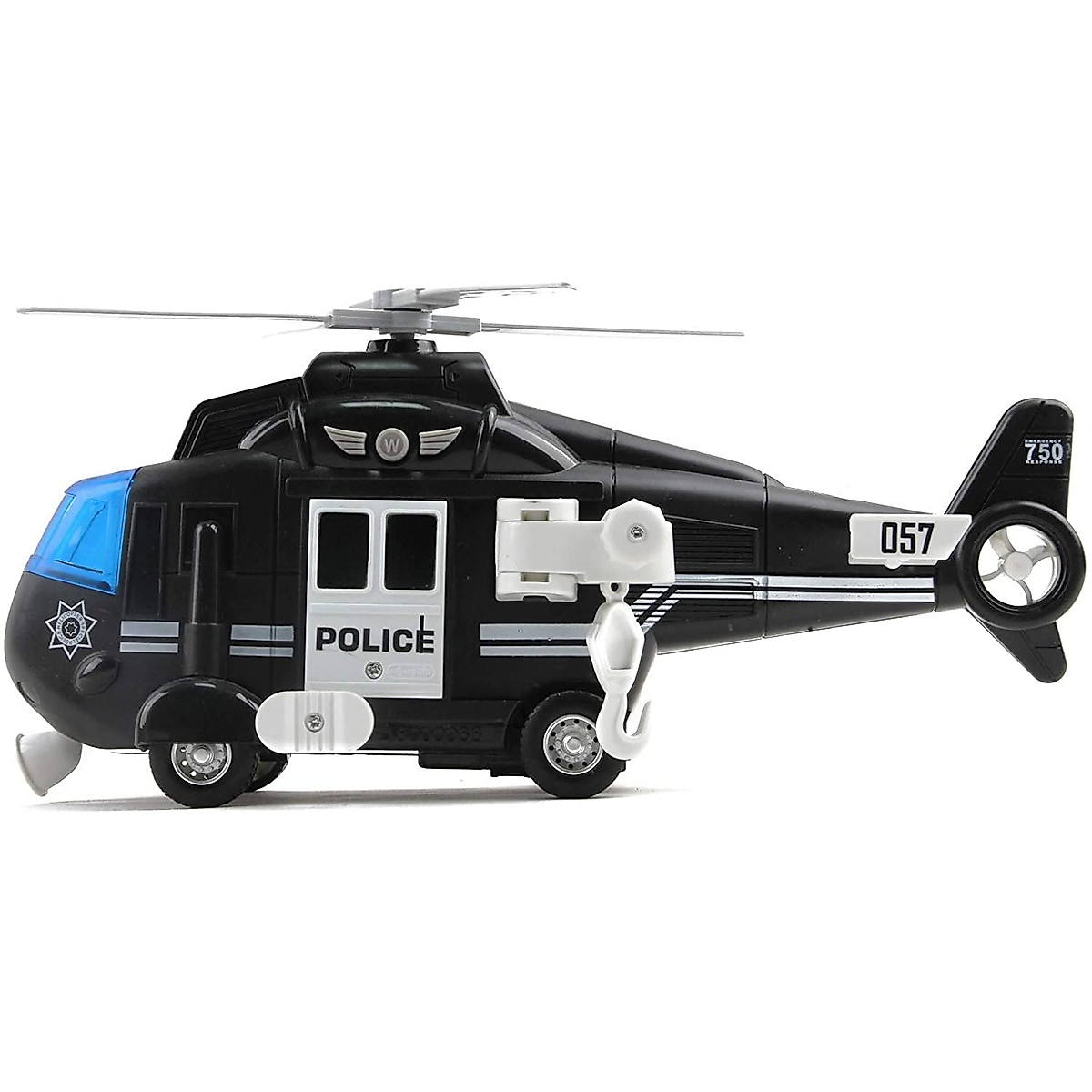 WolVolk Police Helicopter - Solid Built Push & Go Chopper Toy with Lights & Sounds - Aids Hand-Eye Coordination for Kids Boys & Girls (Black)