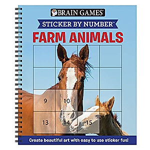 Brain Games - Sticker by Number: Farm Animals (Easy - Square Stickers): Create Beautiful Art With Easy to Use Sticker Fun!