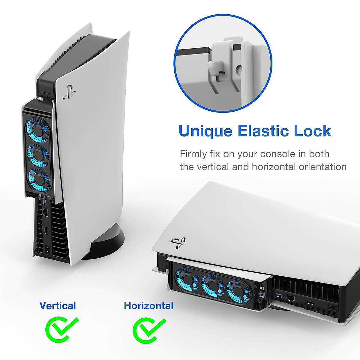 PS5 Cooling Fan, MEQI PS5 Accessories Upgraded Quiet Cooler Fan with LED Light & USB 3.0 Hubs, Efficient Cooling Station for Playstation 5 Disc/Digital Edition