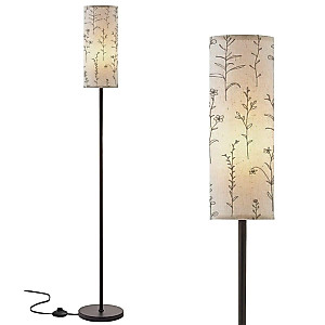 RZNTJHUINA Modern Boho Standing Lamps Hand Drawn Wild Flower Silhouette Gray Minimalist Floor Lamp Metal Pole Lamp with Linen Lampshade for Bedroom Living Room Office Nursery Reading Foot Switch