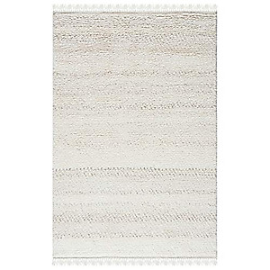 SAFAVIEH Casablanca Shag Collection 8' x 10' Beige CSB521B Handmade Fringe Wool 0.8-inch Thick Area Rug