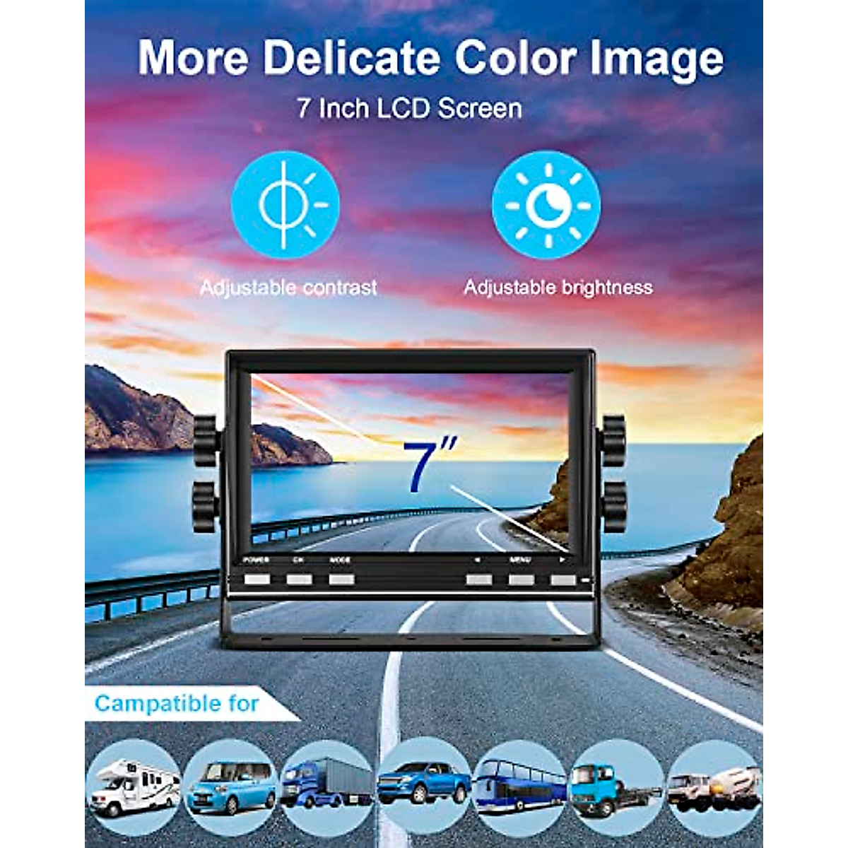 2K Backup Camera Systems, 7 Inch Vehicle Back Up Cameras with IP69 Waterproof Rear View Camera IR Night Vision, Wire Reserve Camera with Suction Cup Mount Bracket