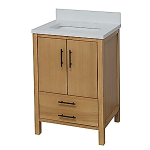 California 24-inch Bathroom Vanity (Matte White/Blonde): Includes Blonde Cabinet with Matte White Countertop and White Ceramic Sink