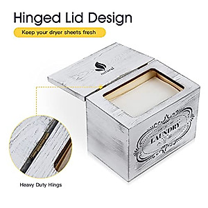300 PCS Wooden Dryer Sheet Dispenser with Hinged Lid,Farmhouse Rustic Softener Holder,High Capacity Laundry Container Storage Box Cover for Cute Home Laundry Room Decor and Accessories
