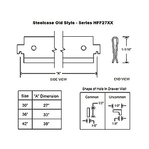 Steelcase Lateral File Bar for 30" Wide Filing Cabinet - for Steelcase Cabinets Series 800 & 900 "Old Style Manufactured Before 5-5-97 - Filing Cabinet Metal Rail Insert for Lateral Filing (2-Pack)