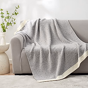 Snuggle Sac Heather Grey Throw Blanket for Couch, Reversible Throw Blanket Warm Cozy Knit Fuzzy Plush Lightweight for Sofa, Bed, Camping, Picnic, 50 x 60 inch