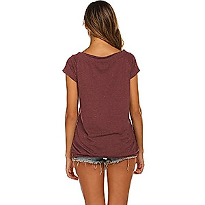 Tops for Women Off Shoulder Casual Summer Oversized Baggy Shirts Wine Red XL