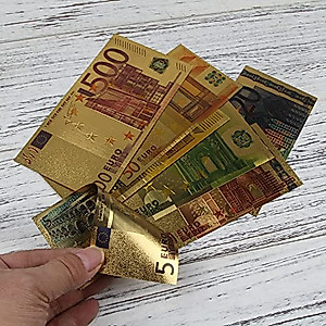 ICObuty Gold Foil Polymer Paper Money 7 PCS €5 €10 €20 €50 €100 €200 €500 Euro Paper banknotes 1:1 Size 3D Crafts Gift Fake Money