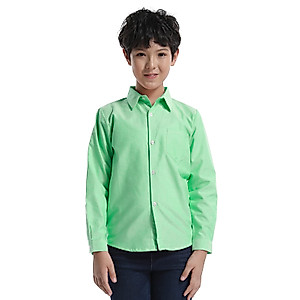 Phorecys Boys' Oxford Dress Shirts Long Sleeve Button Down Solid Dress Shirt N004 Green Tag 100CM - 2T