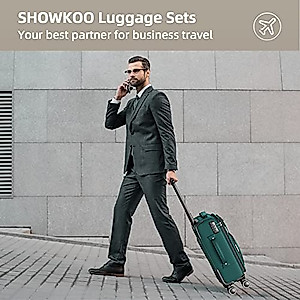 SHOWKOO Luggage Sets 3 Piece Softside Expandable Lightweight Durable Suitcase Sets Double Spinner Wheels TSA Lock Dark Green (20in/24in/28in)
