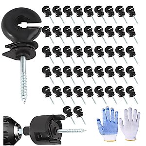 100Pcs Black Electric Fence Insulator Screw-in Insulator Fence Ring Post Wood Post insulators and 1 Pc Free Insulator Socket Tool(Grid System Accessories for Animal Husbandry Electronic)