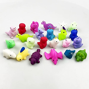 QINGQIU 24 PCS Dinosaur Kawaii Squishies Mochi Squishy Toys Stress Relief Toys for Kids Boys Girls Party Favors Birthday Gifts