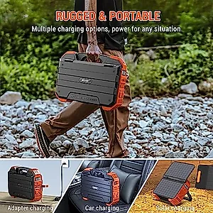 BROWEY Portable Power Station with 30W Solar Panel, 614.4Wh LiFePO4 Battery Backup,110V/600W(Peak 1200W) Pure Sine Wave AC Outlet, Solar Generator for Outdoor Camping, RV Travel（Orange)