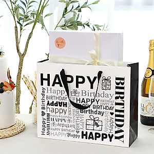 Moretoes 2 Pack White and Black Large Gift Bag with Card and Tissue Paper, Happy Birthday Gift Bags for Men Women, 12.6" x 10.25" x 4.7"