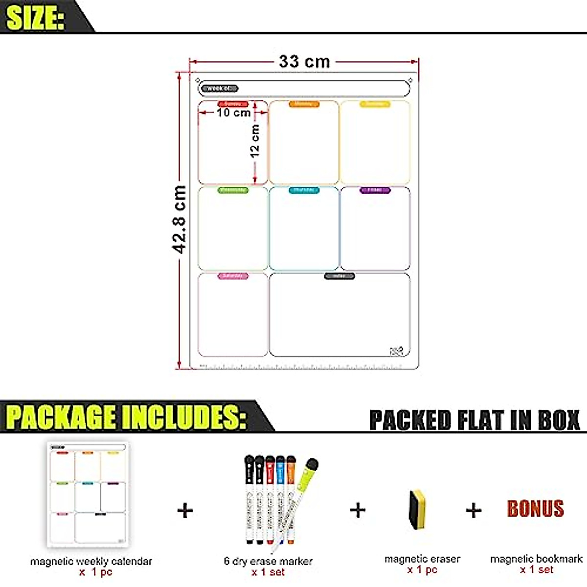 MAG-FANCY Magnetic Calendar for Refrigerator Set Weekly Dry Erase Fridge Taskmaster Calendar Whiteboard Meal Planner - with Extra-Thick Magnet Fine Tip Marker & Holes for Wall Hanging