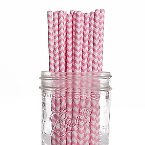 Dress My Cupcake 25-Pack Vintage Paper Straws, Bubblegum Pink Chevron
